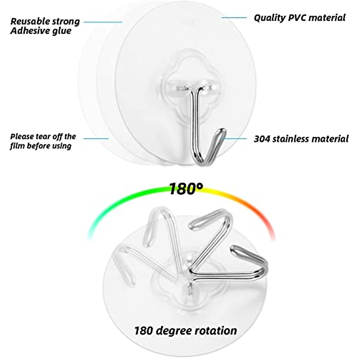 Proivory Adhesive Hooks, 24pcs Heavy Duty Wall Hooks Waterproof Transparent Self Adhesive Sticky Hooks for Hanging Heavy Duty Nail Free Seamless Hooks for for Bathroom Kitchen Utility Hooks