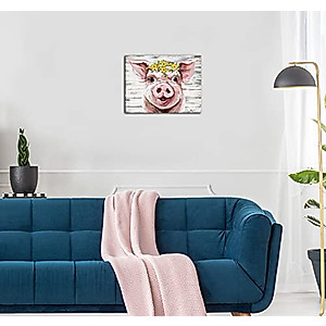 YUEYARIT Farmhouse Canvas Decor Pink Cute Pig Picture HD Print Artwork Hanging for Bedroom, Bathroom, Kids Room, Dining Room, Living Room