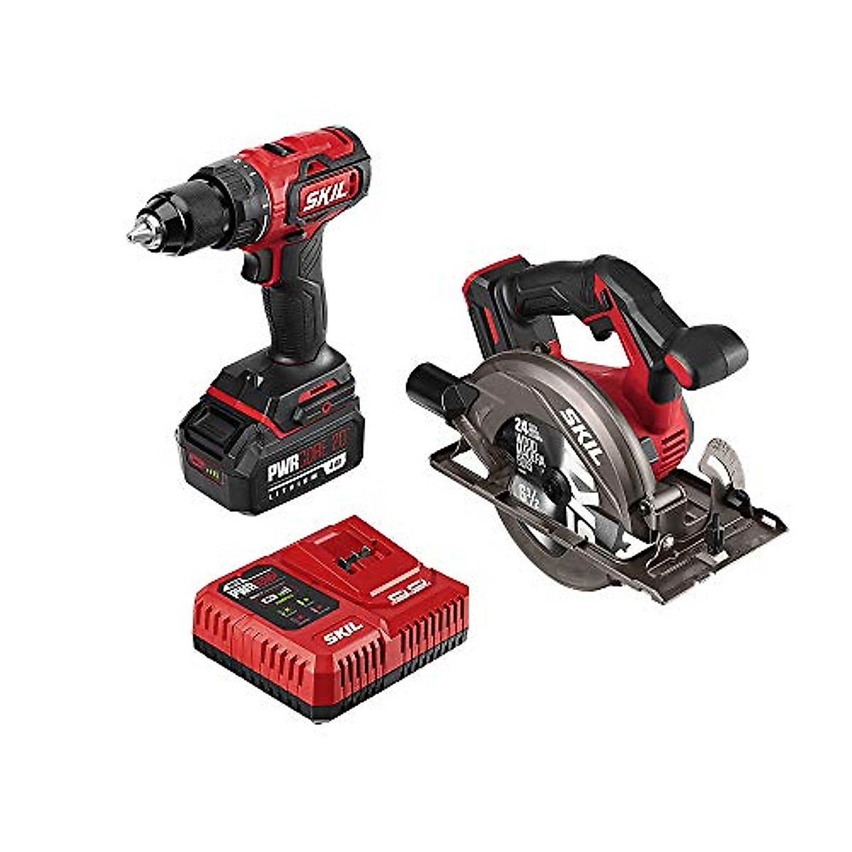 SKIL 2-Tool Combo Kit: PWR CORE 20 Brushless 20V Cordless Drill Driver and Cordless Circular Saw Includes 4.0Ah Lithium Battery and PWRJump Charger - CB743901