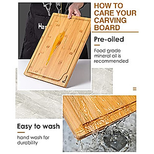 Bamboo Cutting Board, 3-Piece Kitchen Chopping Board with Juice Groove and Handles Heavy Duty Serving Tray Wood Butcher Block and Wooden Carving Board,Large,Kikcoin