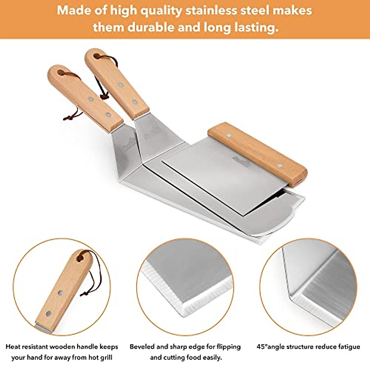 Stanbroil BBQ Griddle Accessories Set of 6 - Heavy Duty Stainless Steel Scraper, Spatula, Basting Cover and Bottles for Blackstone, Camp Chef Grill and Outdoor Griddle Accessories