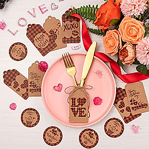Whaline 120Pcs Valentine's Day Paper Gift Tags Red Black Plaid Heart Love Hanging Name Tags with 66ft Twine for Wedding Anniversary DIY Gift Crafts Wedding Party Favor, 8 Designs