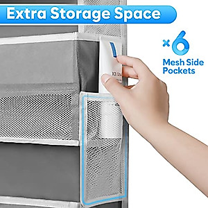 Pro Goleem Over the Door Hanging Organizer, High Capacity Baby Storage with 4 Large Pockets 6 Mesh Side Pockets and 2 PVC Pockets, for Cosmetics, Toys, Baby Stuff, Sundries, Grey, 1 Pack