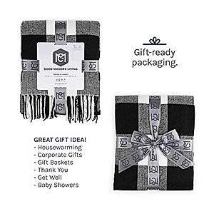 Buffalo Plaid Throw Blanket for Couch - Farmhouse Throw with Check Pattern - Soft Woven with Decorative Fringe - Lightweight for Bed, Sofa, Chair, Office, Outdoor - 50 x 60 in. (Black)