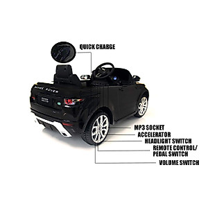 Americas Toys Compatible with Rastar Range Rover 12V Battery Powered Ride On Car with Remote Control - Kids Electric Car Includes Plastic Wheels, Headlight Function, MP3 Music and Horn Black
