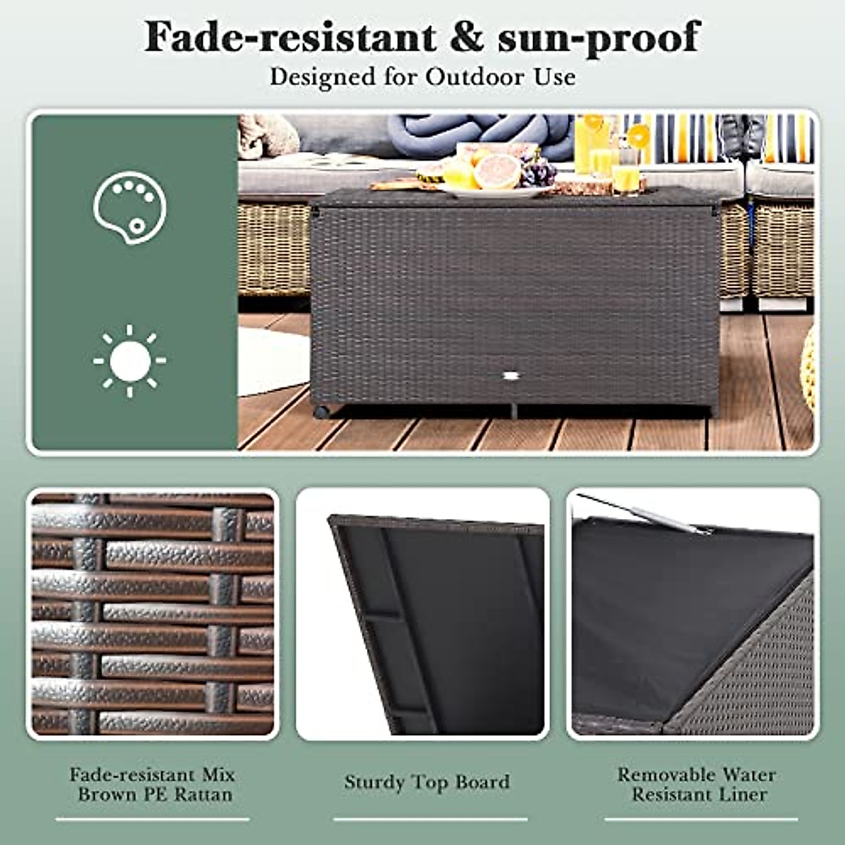 Giantex Wicker Outdoor Deck Box - 133 Gallon Storage Box with Lid, Waterproof Liner and Universal Wheels, PE Rattan Storage Container for Cushions, Gardening Tools, Patio Storage, Brown