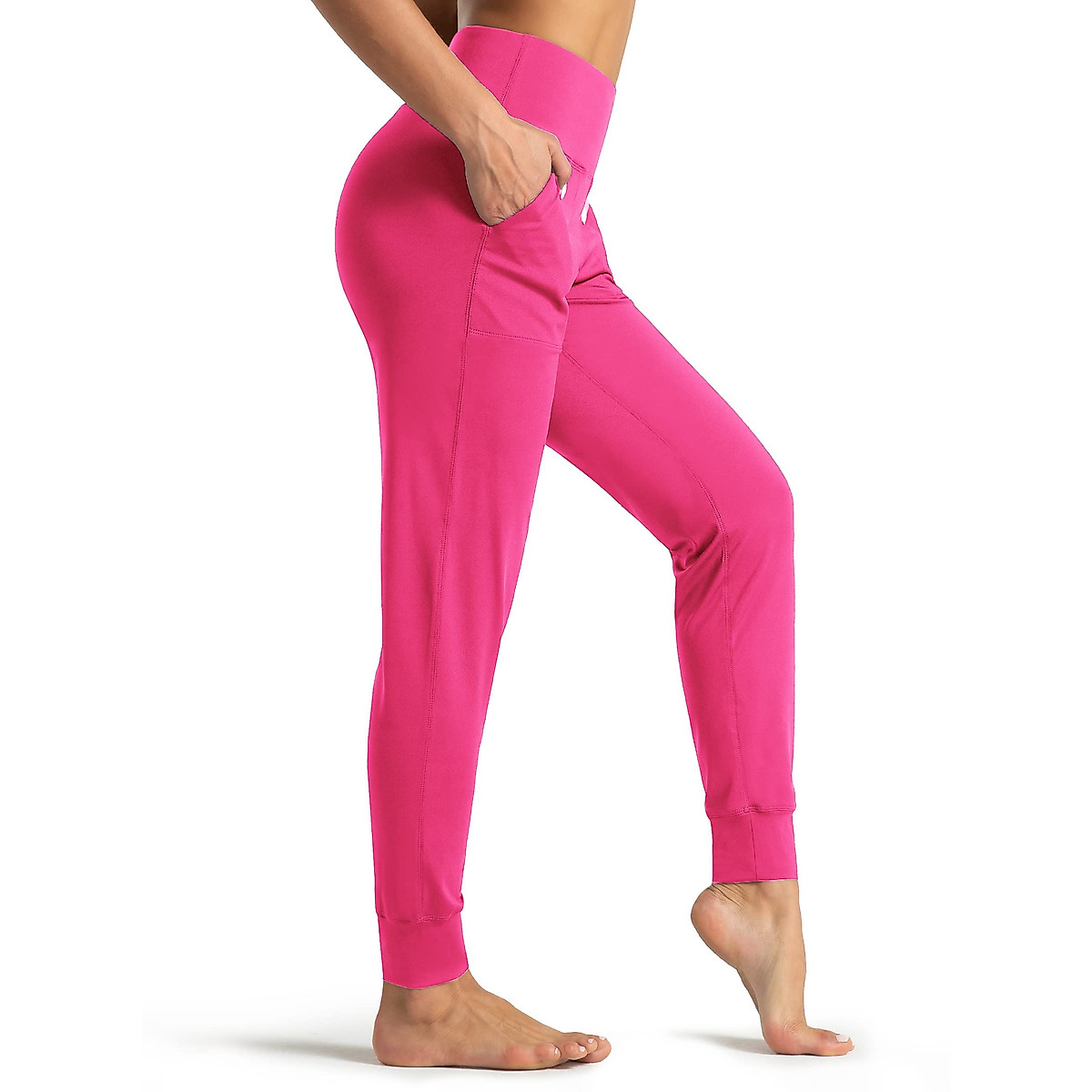 Wjustforu Women's Joggers Sweatpants High Waist Lounge Tapered Pants with Pockets Loose Track Cuff Leggings for Gym, Workout, Yoga (Small, Bright Pink)