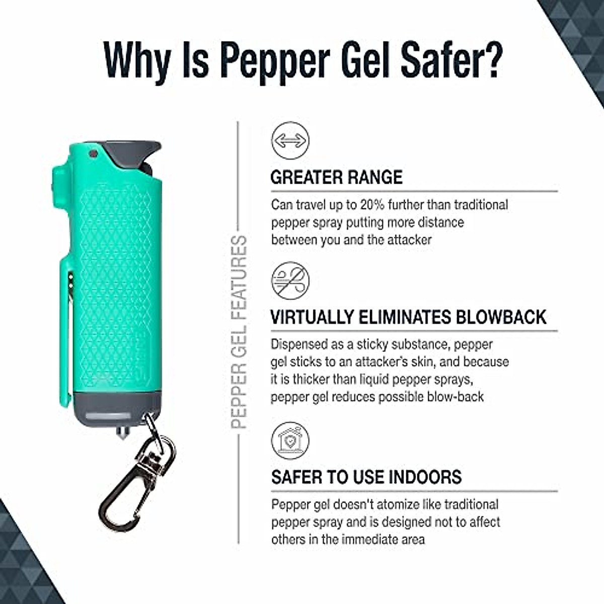 SABRE RED Safe Escape, 3-in-1 Car Safety Tool - Seat Belt Cutter and Window Glass Breaker, Maximum Police Strength Pepper Gel Increases Accuracy, 25 Bursts, with Key Chain Snap Clip