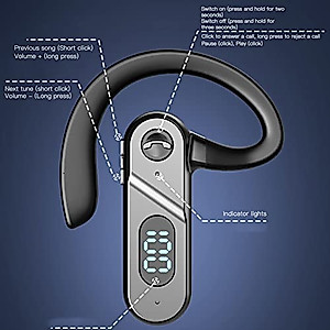 PUSOKEI Ear Hook Bluetooth Headset, Earpiece Bluetooth Wireless, 4 Hrs Playtime, Bluetooth Earpiece for Cell Phone with LED Digital Display, Ergonomic Earphones