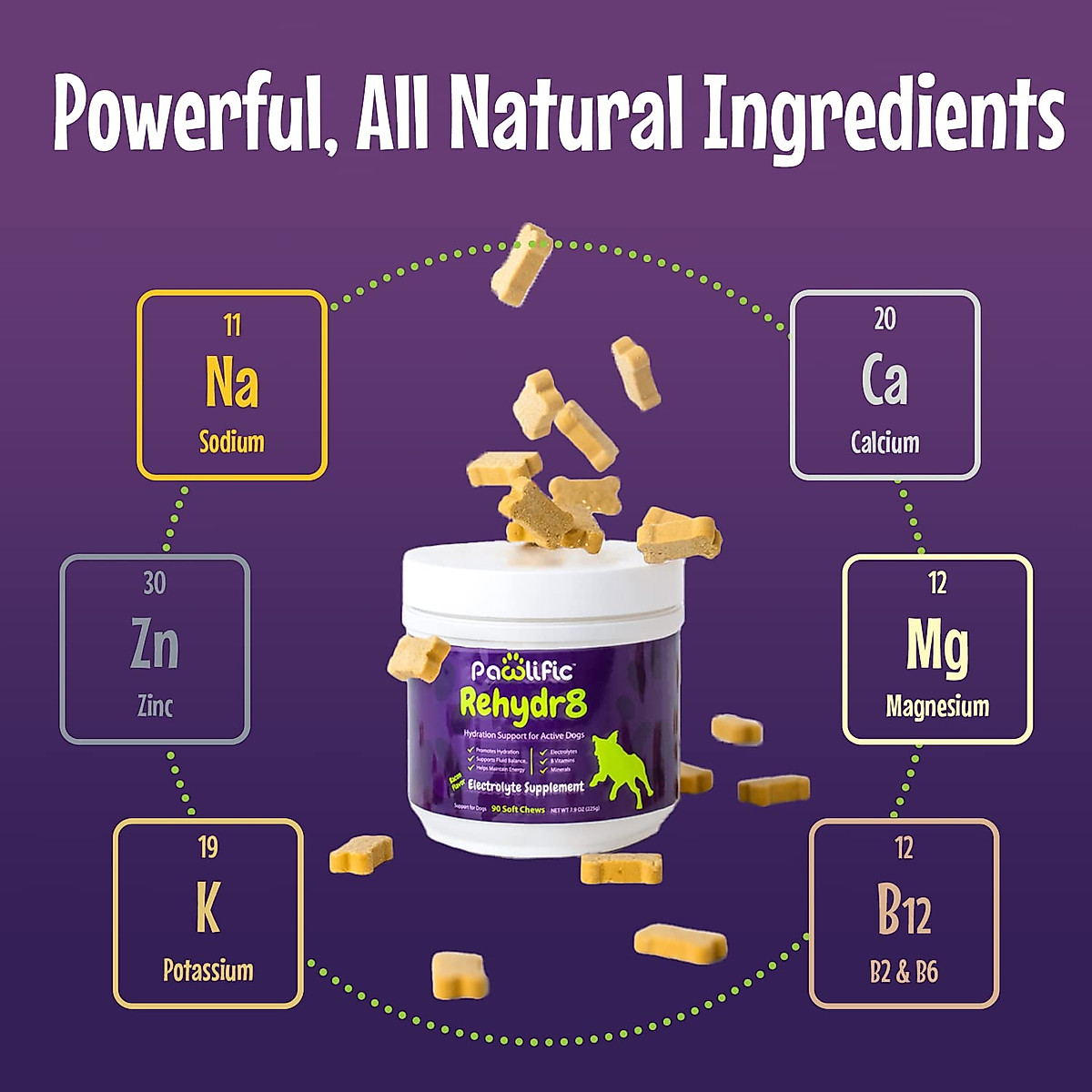 Pawlific Electrolyte Chews for Dogs- Superior Pet Hydration Support, Anti-Diarrhea, and Dog Vitamins | All-Natural Ingredients, Made in the USA | 3-Month Supply for Active Dogs