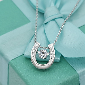 ACJNA 925 Sterling Silver Lucky Horseshoe with CZ Cute U Pendant Necklace Jewelry (U pendant Necklace)