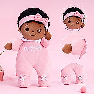 OUOZZZ Soft Black Baby Dolls for Girls - First African American Baby Dolls Multicultural Plush Rag Doll Sleeping Cuddle Buddy Doll Toy for Kids 10"