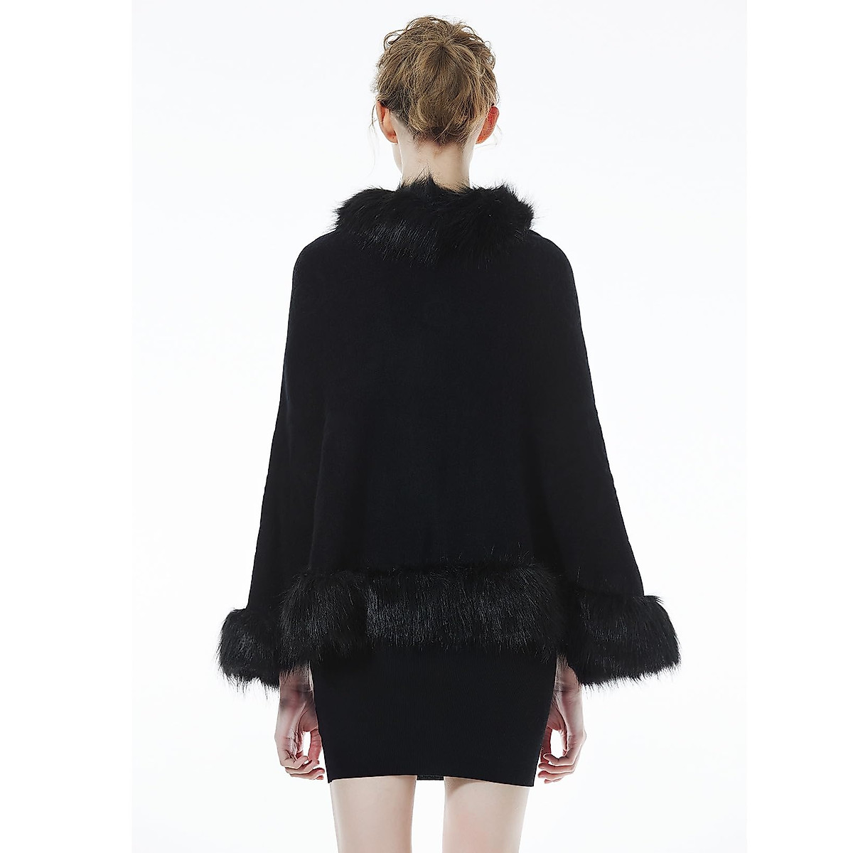 Faux Fur Shawl Wrap Stole Shrug Bridal Winter Wedding with Hook,Black,One Size