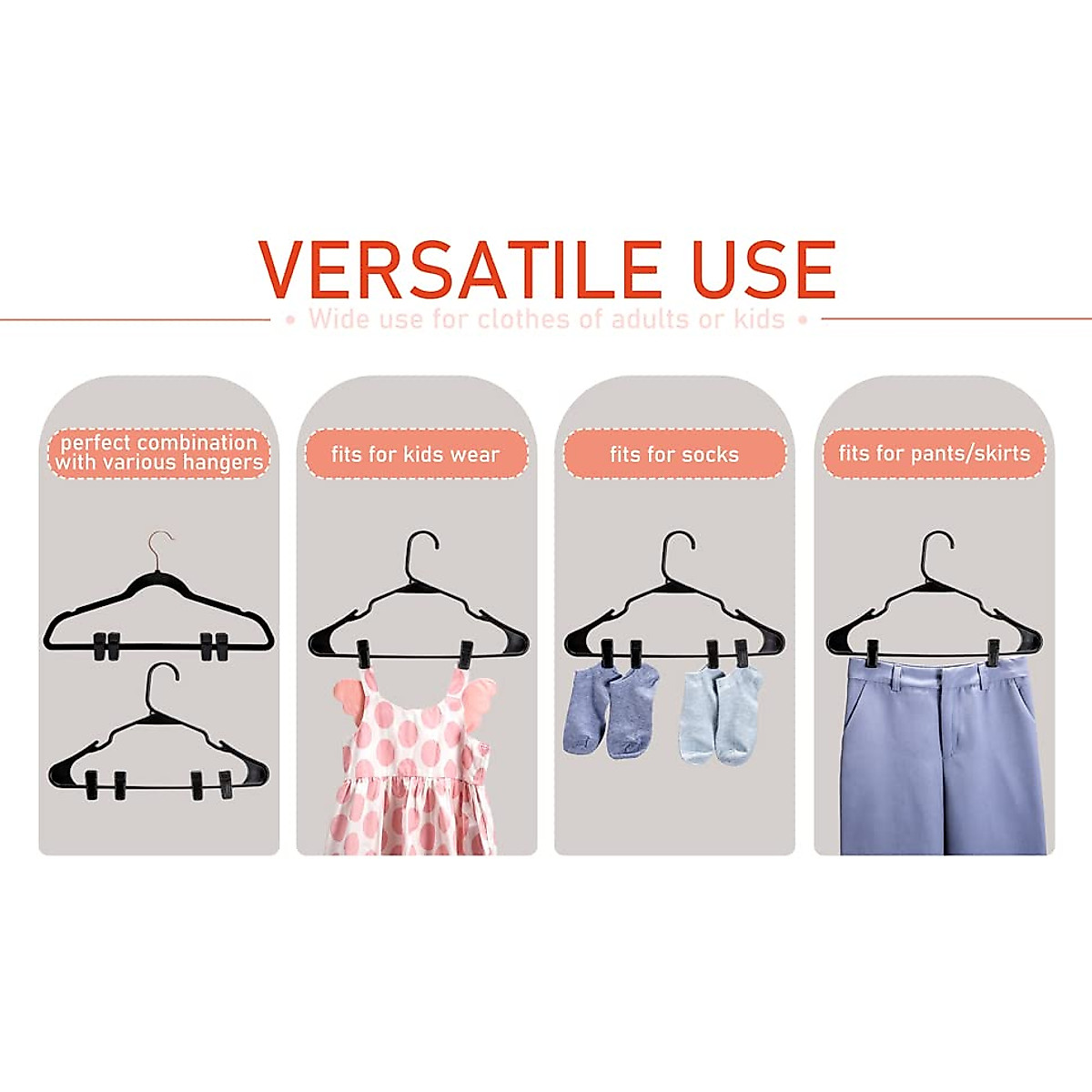 Velvet Hangers 60 Pack and Hanger Clips 100 Pack, Velvet Hangers with Clips for Pants, Skirts, Shorts, Socks, etc