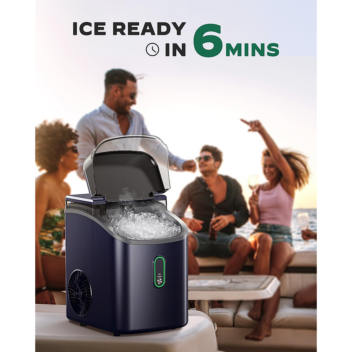Silonn Nugget Ice Maker Countertop, Pebble Ice Maker with Soft Chewable Ice, One-Click Operation Ice Machine with Self-Cleaning, 33lbs/24H for Home,Kitchen,Office