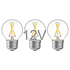 TOKCON 12 Volt Low Voltage LED Light Bulbs - Soft Warm 2700K 2W (Only for 12V DC/AC)- 25W Equivalent E26 Edison Base Small Globe Bulb for RV, Landscape Lights - 3 Pack