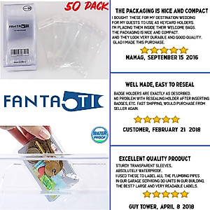 Fanta5tic 50 Pack Extra Thick ID Card Badge Holder, Vertical Hanging Card Holder with Zipper, Type Resealable Bulk Nametag Holders, Clear PVC, Waterproof Sleeve Pouch