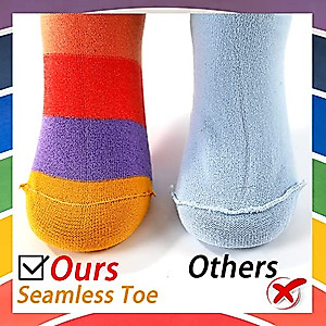 hakugoo Kids Crew Socks Seamless Boys Girls Rainbow Stripes Socks Cotton Athletic Socks 6-8 Years Unisex Cute Fun Socks Boot Socks 5 Pairs (Set C,M)