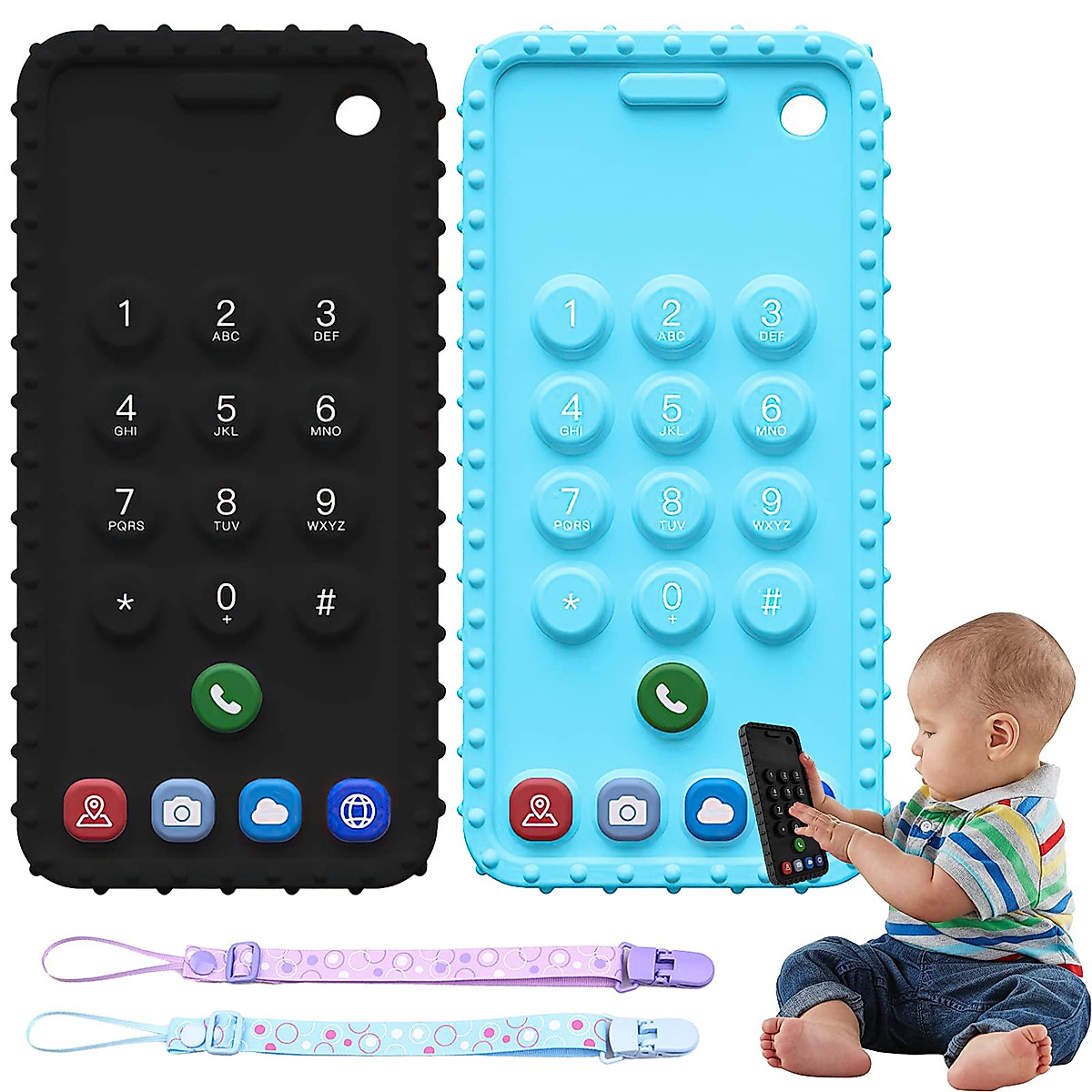 Baby Teething Toys, 2 Pack Teething Toys for Babies 0-6 Months 6-12 Months, Baby Teether Baby Toys 3-6 Months 6 to 12 Months, Cell Phone Baby Teether, Teethers for Babies 0-6 Months 6-12 Months
