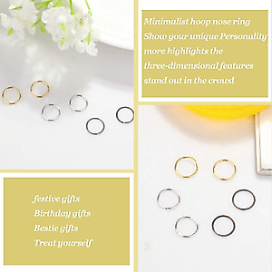 Sllaiss 6Pcs Sterling Silver 22G Nose Ring Hoop 8MM Cartilage Earrings 14K White Gold Black Plated Labret Conch Piercing Jewelry