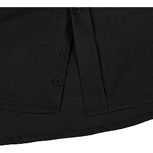 Men's Linen Button Down Shirts Casual Long Sleeve Summer Beach Shirt Tops Solid Roll-Up Sleeve Regular Fit Shirt (Black,X-Large)