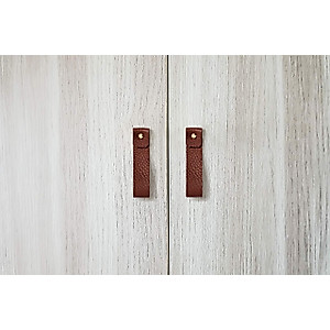 KEYAIIRA - Medium Leather and Brass Drawer Pull - Leather Closet Door Pulls for Kitchen cabinets knobs gold hardware furniture knobs and handles rustic home decor Minimal