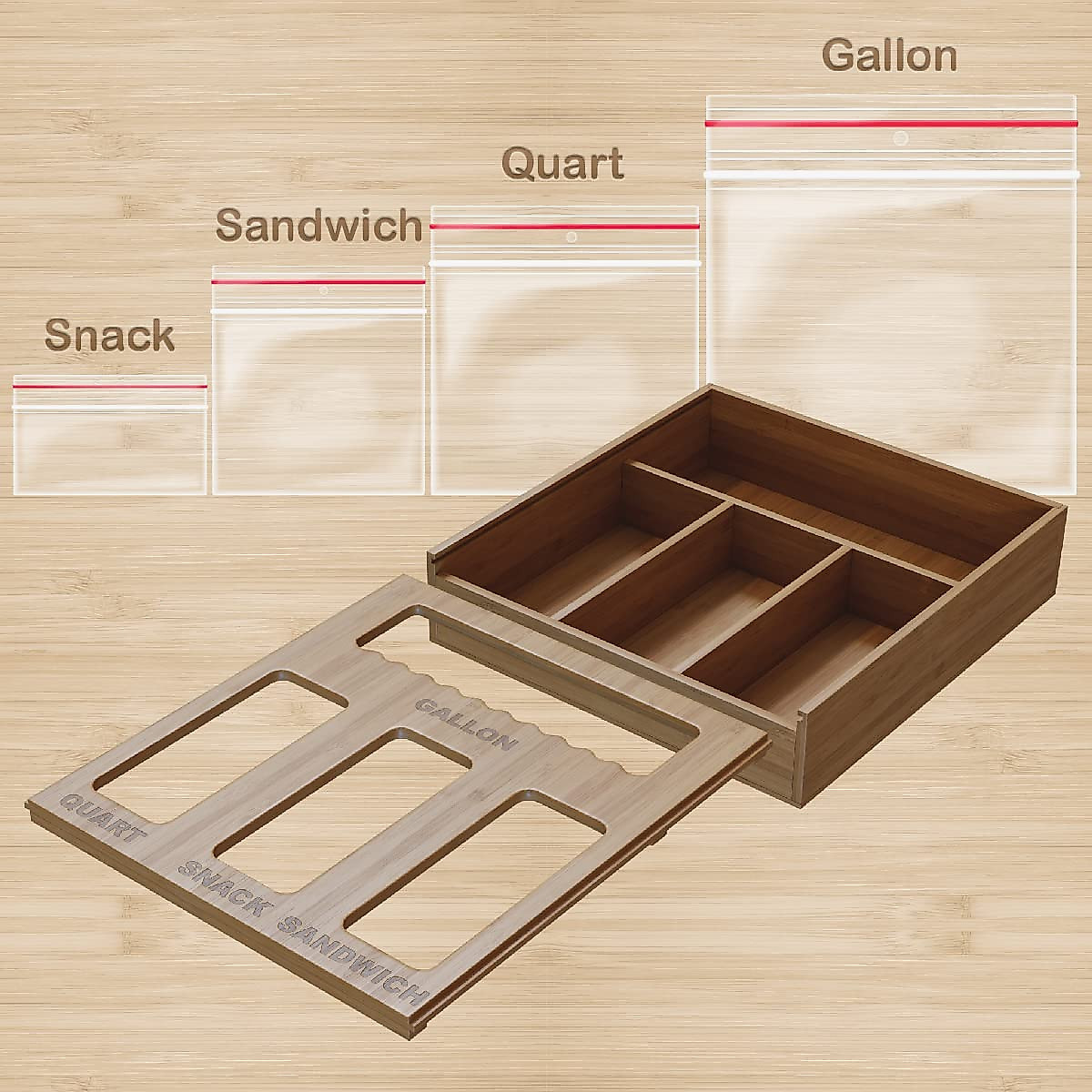 Bartnelli sandwich Bag Organizer Storage for Kitchen Drawer Organization, Plastic Sandwich Baggie Holder Dispenser | Compatible With All Brands and Sizes