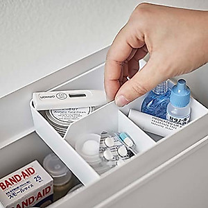 YAMAZAKI Home First Aid Box Three Tiered Medical Supplies Metal Organizer With Multicompartment Storage, Steel + Wood, Handles, Lid, No Assembly Req.