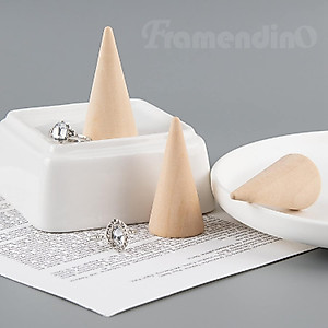 Framendino, 20 Pack Wood Cone Ring Display Stand Holder, Natural Unfinished Jewelry Stands Organizer for Crafts DIY