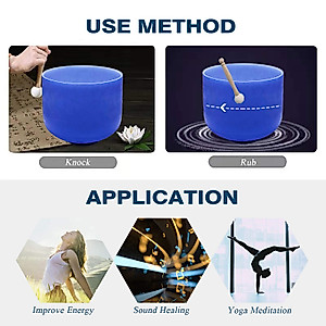 Indigo A Note Crystal Singing Bowl Pineal Chakra 8 inch with Free O-Ring Glue Hammer or Plastic rod wrapped in Sheepskin included For Promotes Peace Chakra Healing and Mindfulness