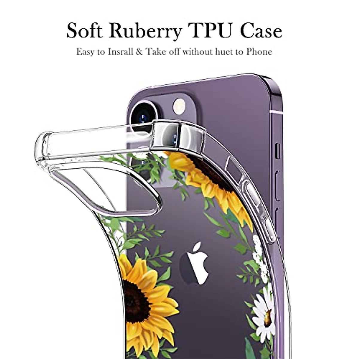 ZADORN Compatible with iPhone 14 Pro Max Case with Screen Protector and Camera Cover,Fashion Designs for Women Girls,Soft TPU Bumper Protective Trendy Phone Case for 6.7",White Floral Sunflowers