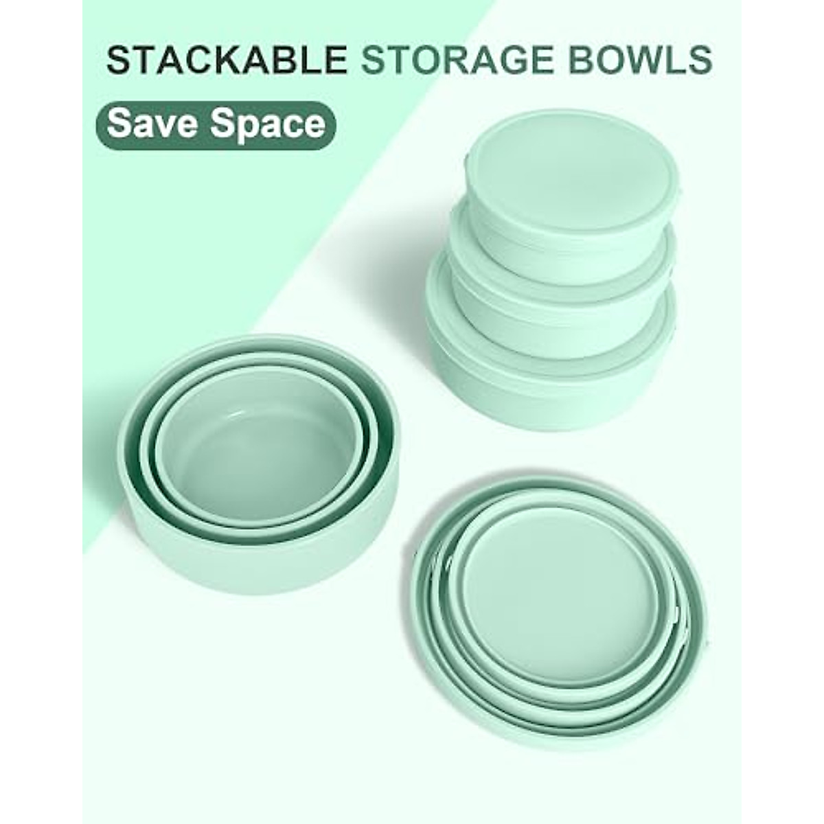 DGitaor Silicone Food Storage Containers Bowl, Set of 3 Reusable Silicone Bento Lunch Box Containers with Lids (17oz, 25oz, 42oz) Dishwasher, Microwave and Freezer Safe Mint Green