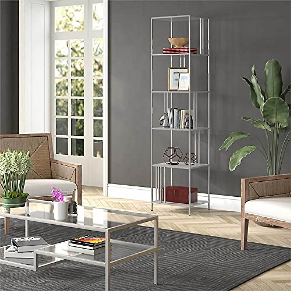 Henn&Hart 18" Wide Rectangular Bookcase in Silver, for Home Office, Living Room