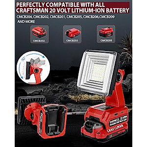 Adisipsoarin Cordless LED Work Light for Craftsman V20 Battery, 25W LED Floodlight with USB-A&USB-C 2.1A Fast Charging Ports for Jobsite, Car Repairing, Camping, Emergency