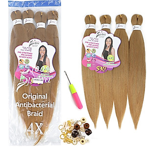 SOKU Pre Stretched Braiding Hair Extensions 24 Inch - 8 Packs Strawberry Honey Blonde Box Braids Synthetic Professional Crochet EZ Braid Neat Yaki Texture Hot Water Setting