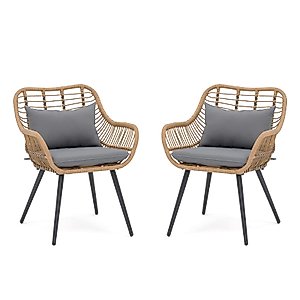 Verano Garden Set of 2 Patio Dining Chairs, Outdoor Wicker Seating Set with Soft Cushion for Indoor & Outdoor Use, Modern Wicker Dining Chairs for Backyard