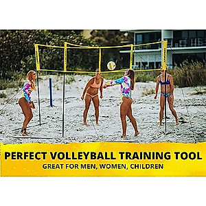 CROSSNET Quick Assemble 4 Square Volleyball Game Set for Adults and Kids with Volleyball Net, Backpack and Ball for Outdoor Games