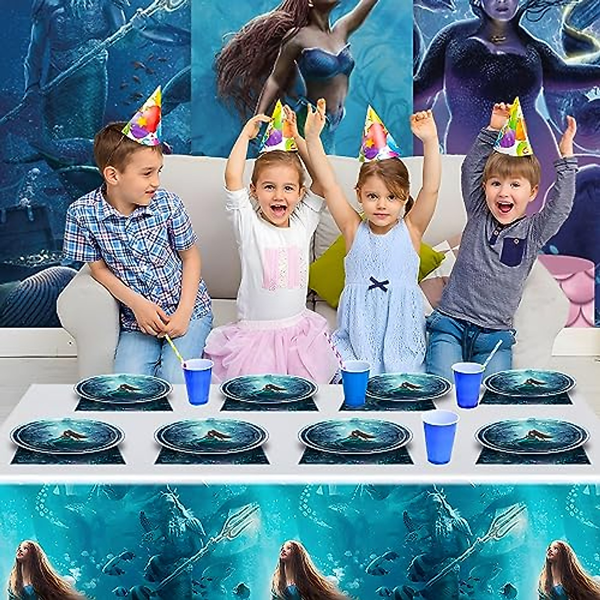 2023 Little Mermaid Party Decorations,Black Princess Mermaid Party Tableware Set Include 20Plate 20Napkins And 1 Tablecovers For Under The Sea Mermaid Movie Themed Birthday Party Decorate Supplies