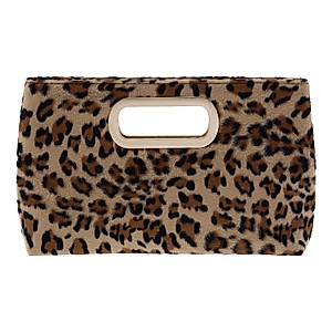 Leopard Print Faux Fur Top Handle Clutch, Mustard