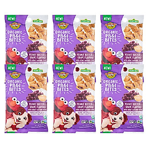 Earth's Best Organic Kids Snacks, Sesame Street Toddler Snacks, Organic PB&J Bites for Toddlers 2 Years and Older, Peanut Butter and Grape Flavored with Other Natural Flavors, 3 oz Bag (Pack of 6)