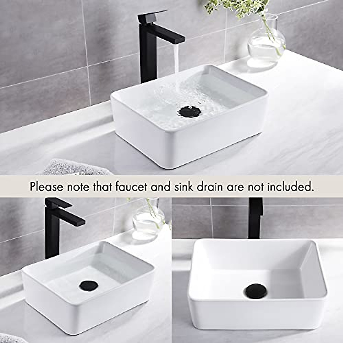 KES Rectangle Vessel Sink 16"X12" White Bathroom Sink Above Counter Porcelain Ceramic Small Sink Bowl, BVS110S40