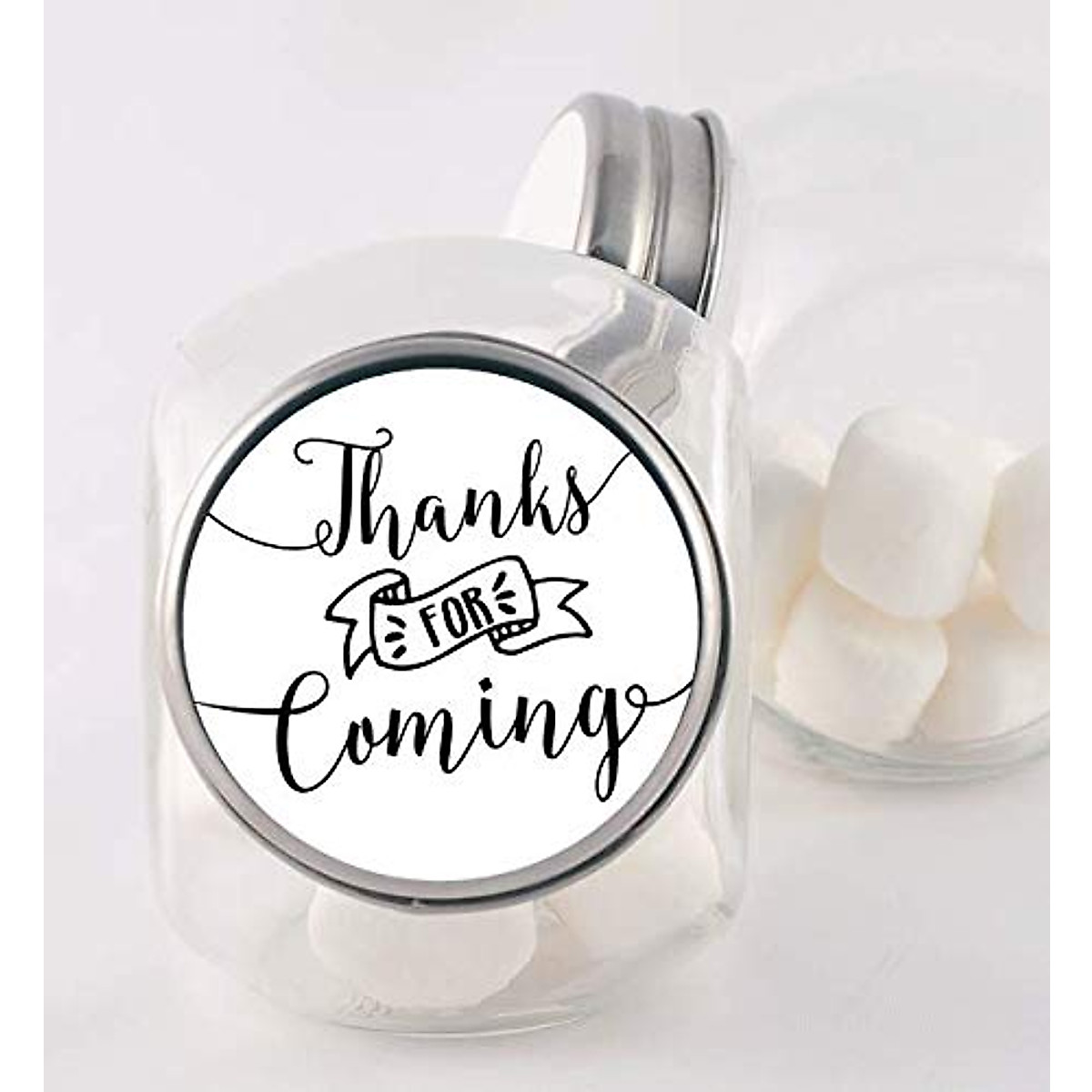 Candles and Favors Thank You Stickers, 48 Round White Labels, Perfect for Baby Shower or Wedding Favors