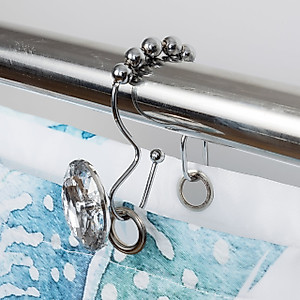 Cyrra Stainless Steel Rust Resistant Double Hooks Glide Shower Ring Hangs for Both Shower Curtain and Liner 12-Pack (Crystal White)