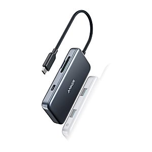 Anker USB C Hub, 5-in-1 USB C Adapter, with 60W Power Delivery, microSD and SD Card Reader, 2 USB 3.0 Ports, for MacBook Pro, Chromebook, XPS, and More