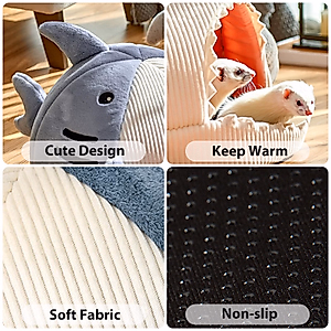 Ferret Bed Cave and Hideouts | Ferret Hammock for Cage | Ferret Hideaway Bed Accessories | for Small Pet Cushion Long Plush Soft Washable for Ferret & Small Animals (Shark Shape)