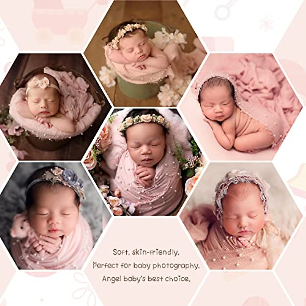 M&G House Newborn Photography Wrap | Handmade Pearl Decor Wrap Blanket for Baby Photo Props | 35.5 X 67 inch Newborn Photo Shoot Outfits Baby Photoshoot Props(Snow Powder)