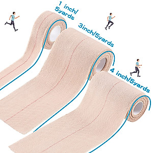 3 Rolls Adhesive Elastic Tape Bandage Wrap Vet Self Adhesive Flexible Stretch Bandages for Sports, Ankle, Knee, Wrist, Body, Sprains Horse and Animal, 1 Inch x 5 Yard, 3 Inch x 5 Yard, 4 Inch x 5 Yard