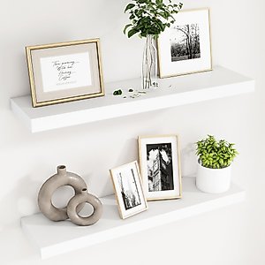 30 Inch Floating Shelves, White Wood Floating Shelves for Wall Set of 2, 30'' Long Wooden Wall Shelves for Living Room Bedroom Bathroom Home Office - White