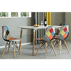 Mid-Century Modern Upholstered Plastic Multicolor Fabric Patchwork DSW Shell Dining Chair with Wooden Dowel Eiffel Legs