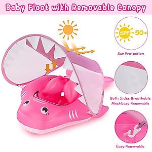 Baby Pool Float, Infant Swimming Float with Sun Protection Canopy Inflatable Floaties for Toddlers Shark Baby Swim Floats Ring for Pool Bath Toys for Newborn 3-36 Months